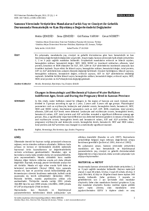(PDF) Changes in hematologic and biochemical values of water buffaloes ...