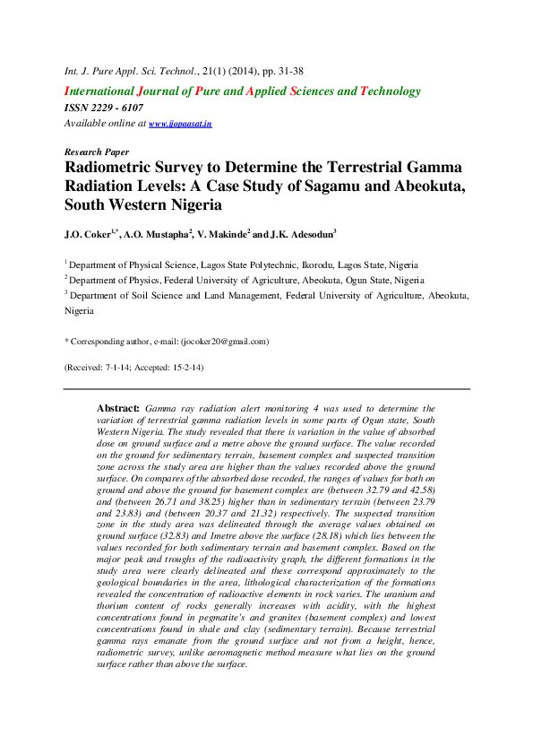 (PDF) Radiometric Survey to Determine the Terrestrial Gamma Radiation ...
