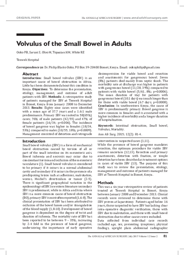 (PDF) Volvulus of the Small Bowel in Adults