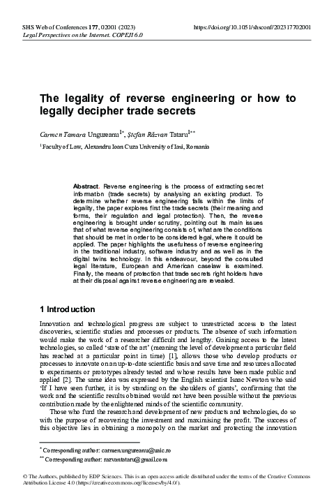 (PDF) The legality of reverse engineering or how to legally decipher ...