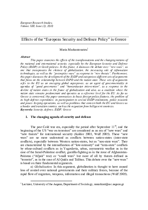 (PDF) Effects of the “European Security and Defence Policy” in Greece