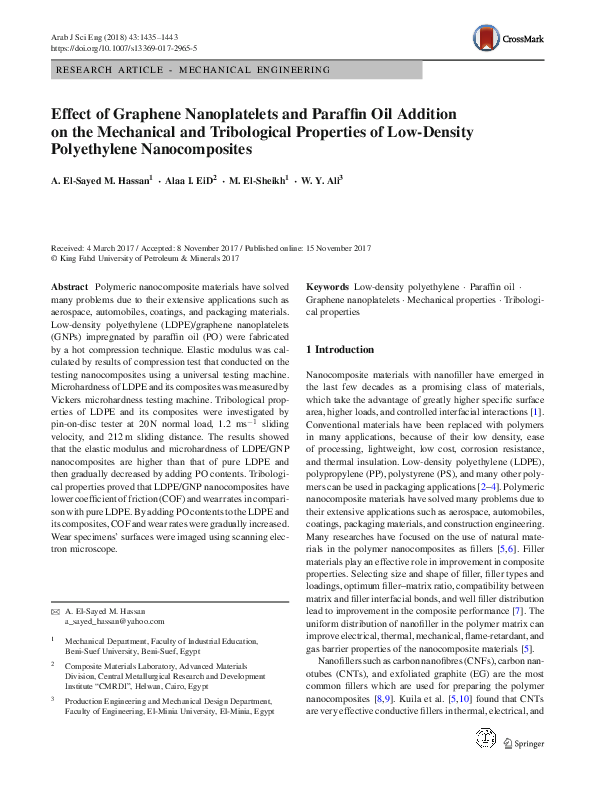 (PDF) Effect of Graphene Nanoplatelets and Paraffin Oil Addition on the Mechanical and ...