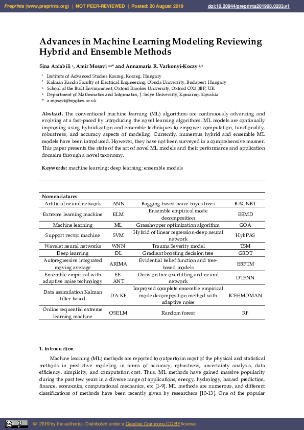 (PDF) Advances in Machine Learning Modeling Reviewing Hybrid and Ensemble Methods