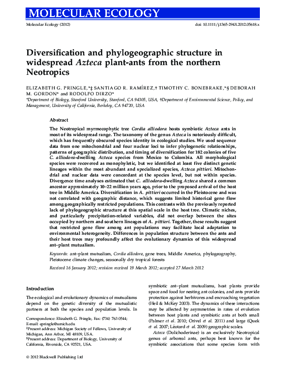(PDF) Diversification and phylogeographic structure in widespread ...