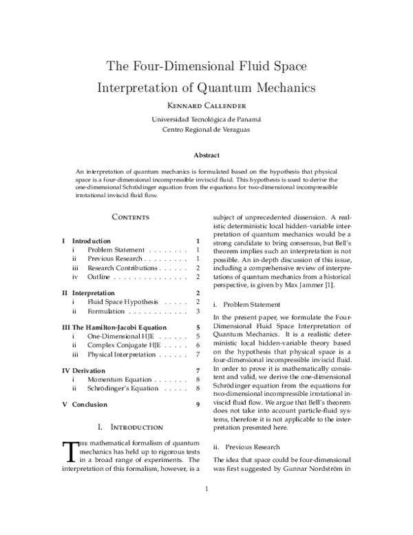 (PDF) The Four-Dimensional Fluid Space Interpretation of Quantum Mechanics