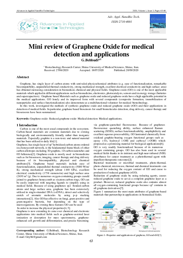 (PDF) Mini review of Graphene Oxide for medical detection and applications