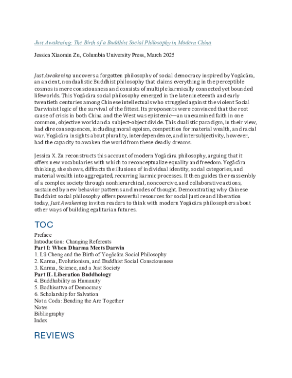 (PDF) Just Awakening: Yogācāra Social Philosophy in Modern China