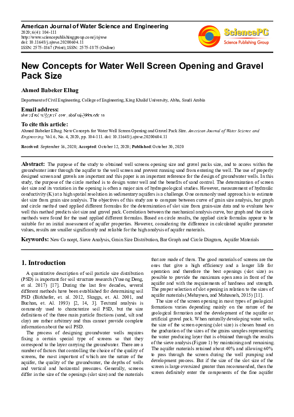 (PDF) New Concepts for Water Well Screen Opening and Gravel Pack Size