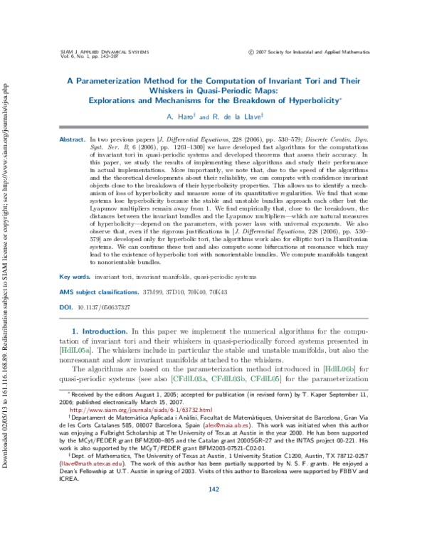 Pdf A Parameterization Method For The Computation Of Invariant Tori