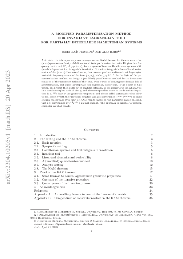 (PDF) A Modified Parameterization Method for Invariant Lagrangian Tori for Partially Integrable ...