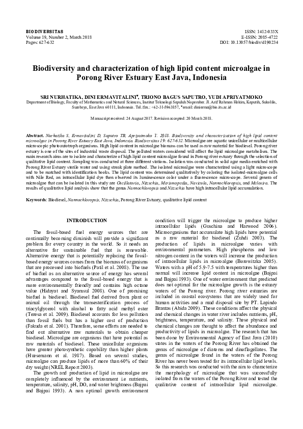 (PDF) Biodiversity and characterization of high lipid content ...