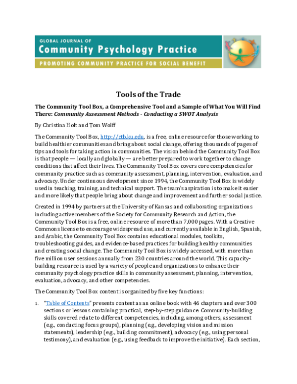 (PDF) Tools of the Trade The Community Tool Box, a Comprehensive Tool ...