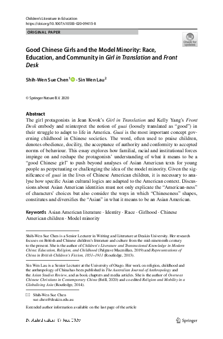 (PDF) Good Chinese Girls and the Model Minority: Race, Education, and ...