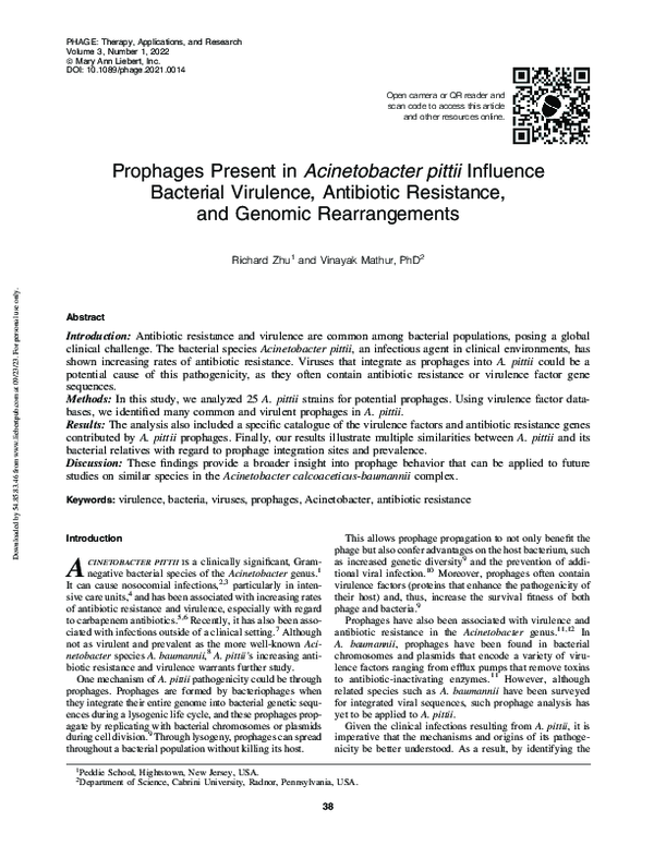 (PDF) Prophages Present in Acinetobacter pittii Influence Bacterial ...