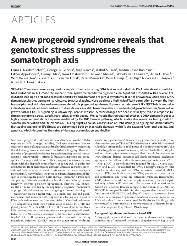 (PDF) A new progeroid syndrome reveals that genotoxic stress suppresses ...