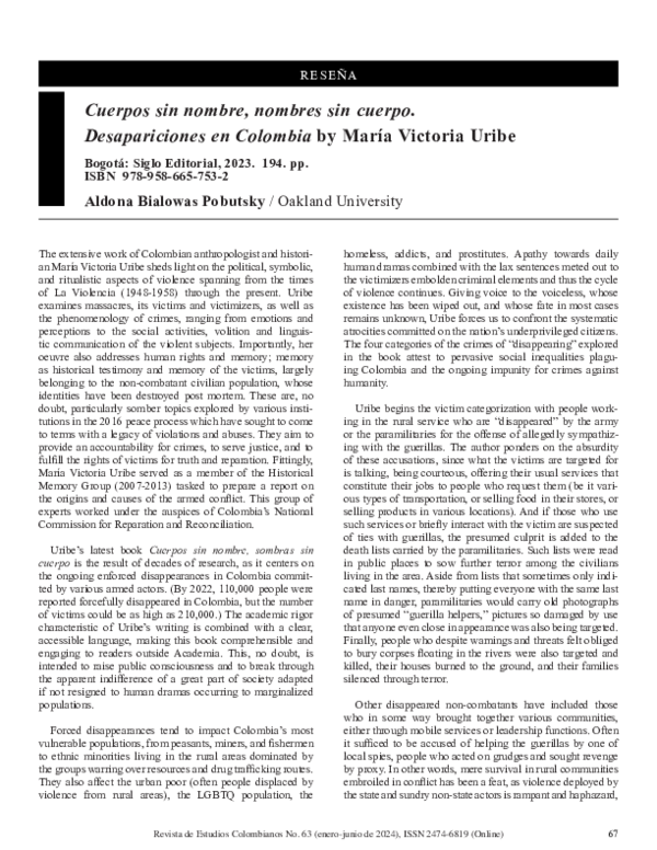 (PDF) Cuerpos sin nombre, nombres sin cuerpo. Desapariciones en ...