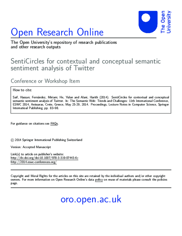 (PDF) SentiCircles for Contextual and Conceptual Semantic Sentiment Analysis of Twitter