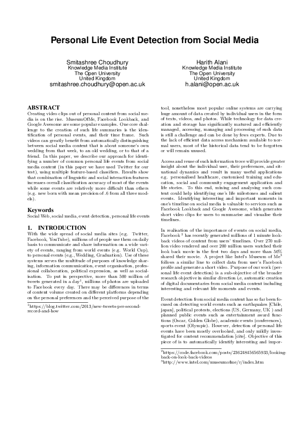 (PDF) Personal life event detection from social media