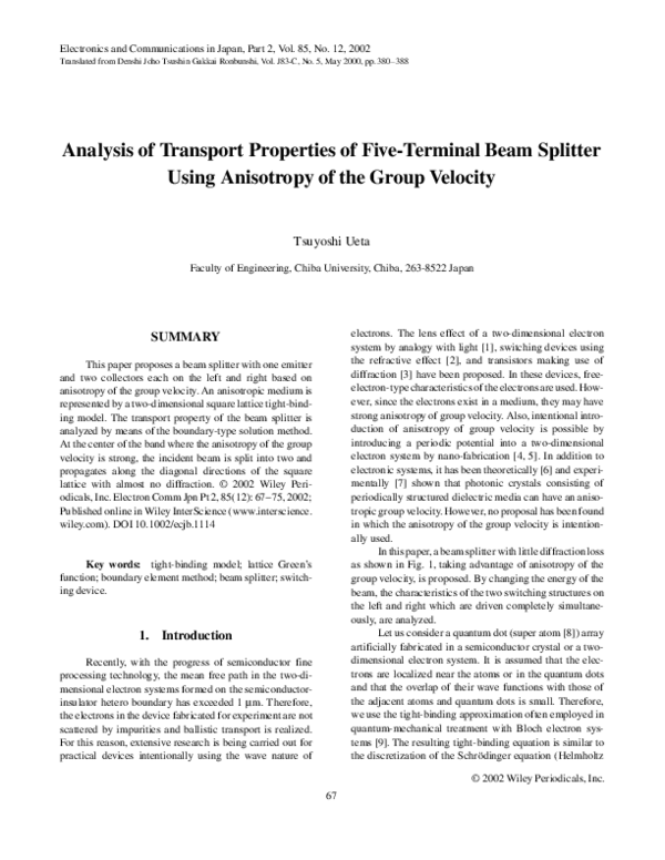 (PDF) Analysis of transport properties of five-terminal beam splitter ...
