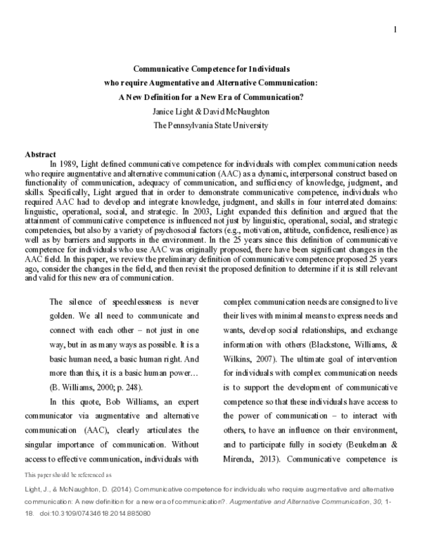 (PDF) Communicative Competence for Individuals who require Augmentative ...