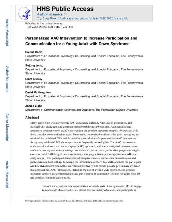 (PDF) Personalized AAC Intervention to Increase Participation and ...