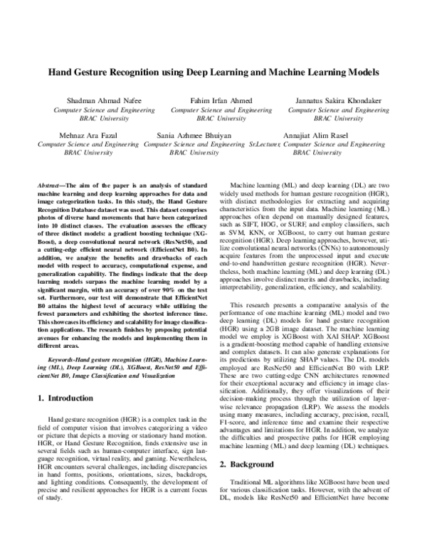 Pdf Hand Gesture Recognition Using Deep Learning And Machine Learning