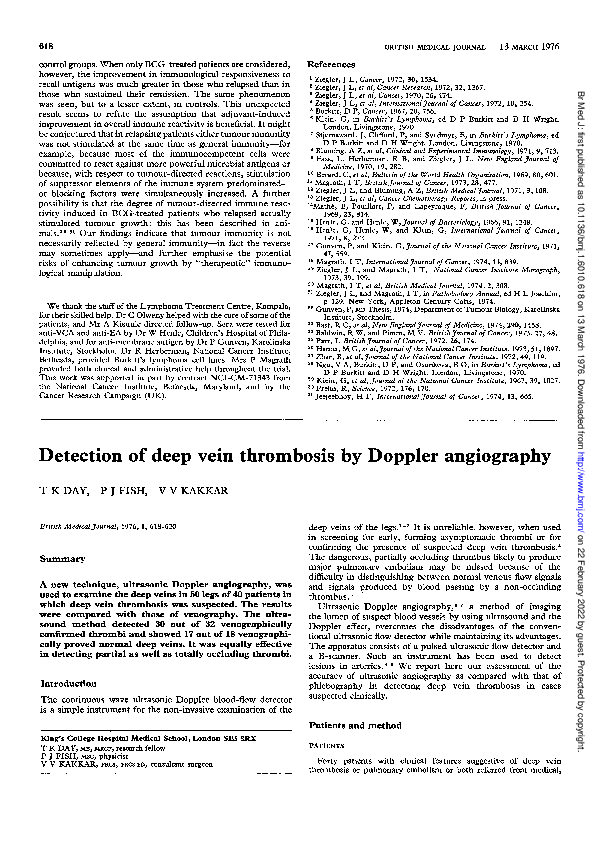 (PDF) Detection of deep vein thrombosis by Doppler angiography