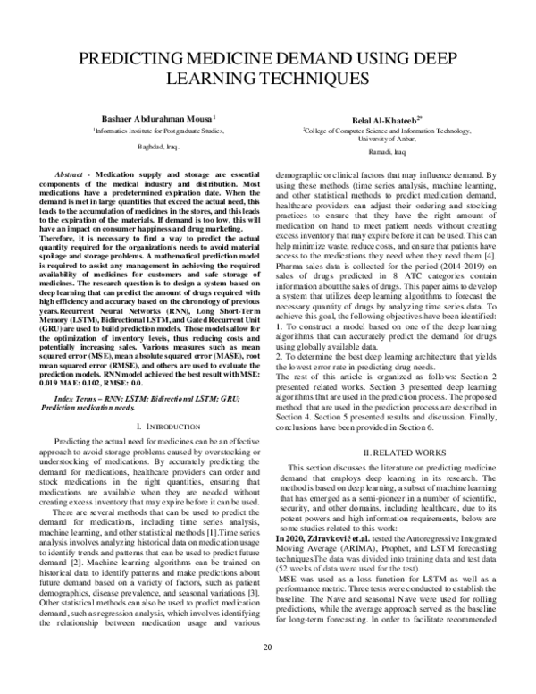 (PDF) Predicting Medicine Demand Using Deep Learning Techniques