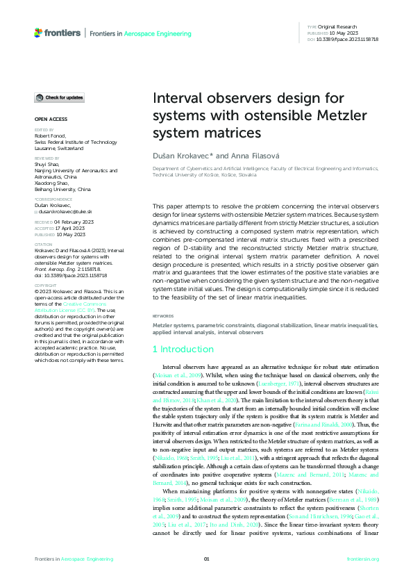 (PDF) Interval observers design for systems with ostensible Metzler system matrices