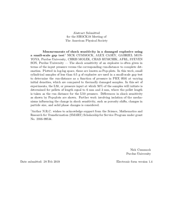 (PDF) Measurements of shock sensitivity in a damaged explosive using a ...