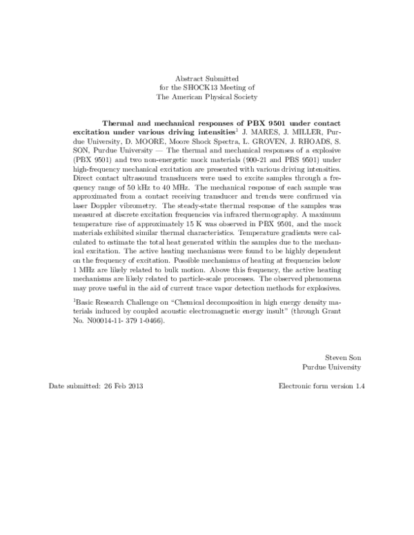 (PDF) Thermal and mechanical responses of PBX 9501 under contact ...