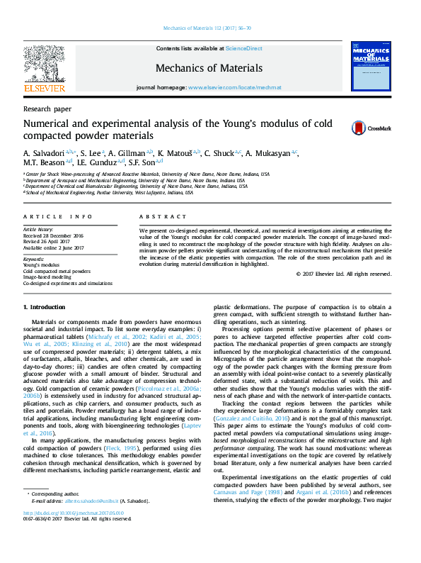 (PDF) Numerical and experimental analysis of the Young’s modulus of cold compacted powder materials