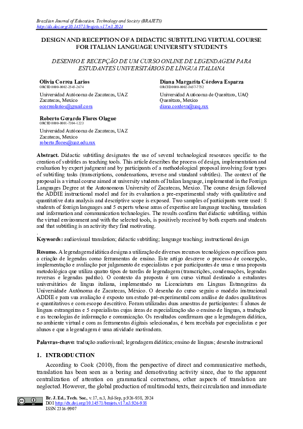 (PDF) DESIGN AND RECEPTION OF A DIDACTIC SUBTITLING VIRTUAL COURSE FOR ...