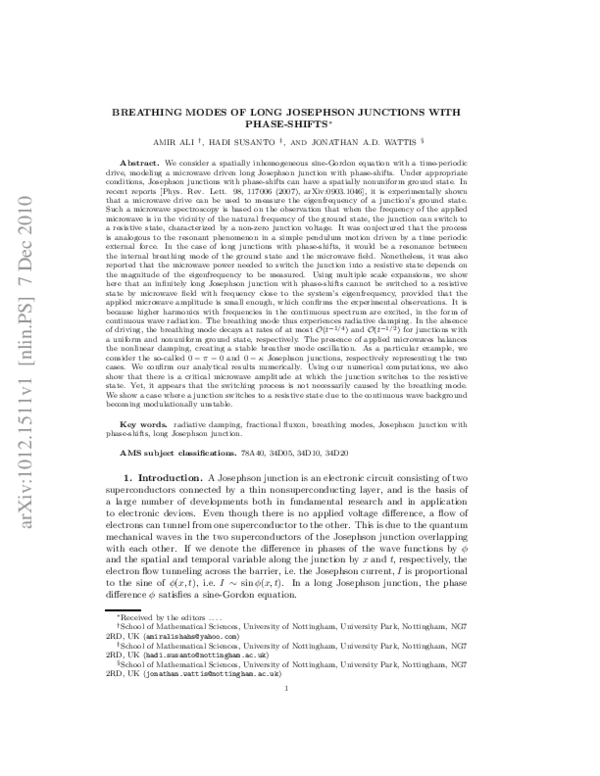 (PDF) Breathing Modes of Long Josephson Junctions with Phase-Shifts