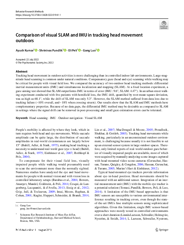 (PDF) Comparison of visual SLAM and IMU in tracking head movement outdoors