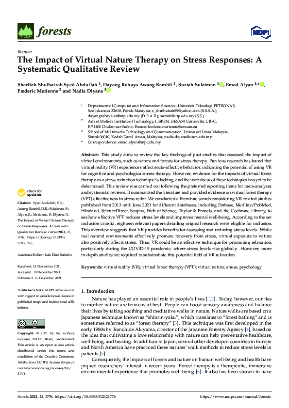 (PDF) The Impact of Virtual Nature Therapy on Stress Responses: A ...