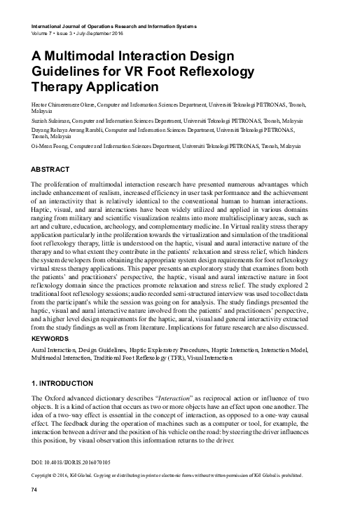 (PDF) A Multimodal Interaction Design Guidelines for VR Foot Reflexology Therapy Application