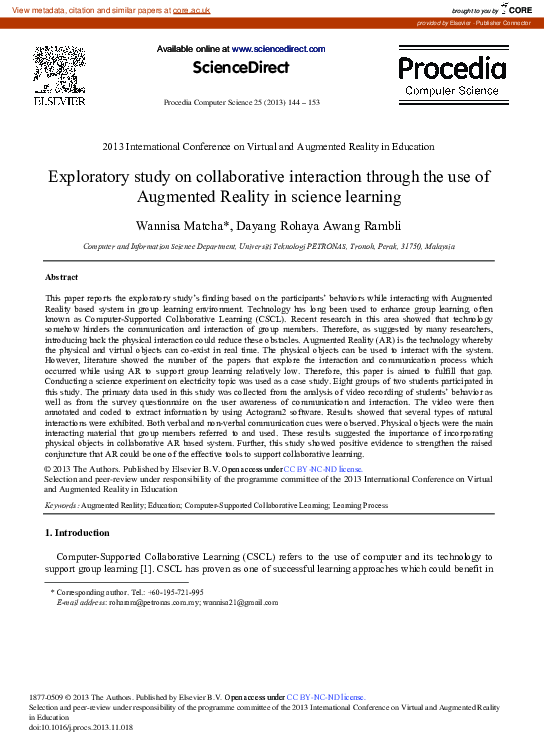(PDF) Exploratory Study on Collaborative Interaction through the Use of Augmented Reality in ...