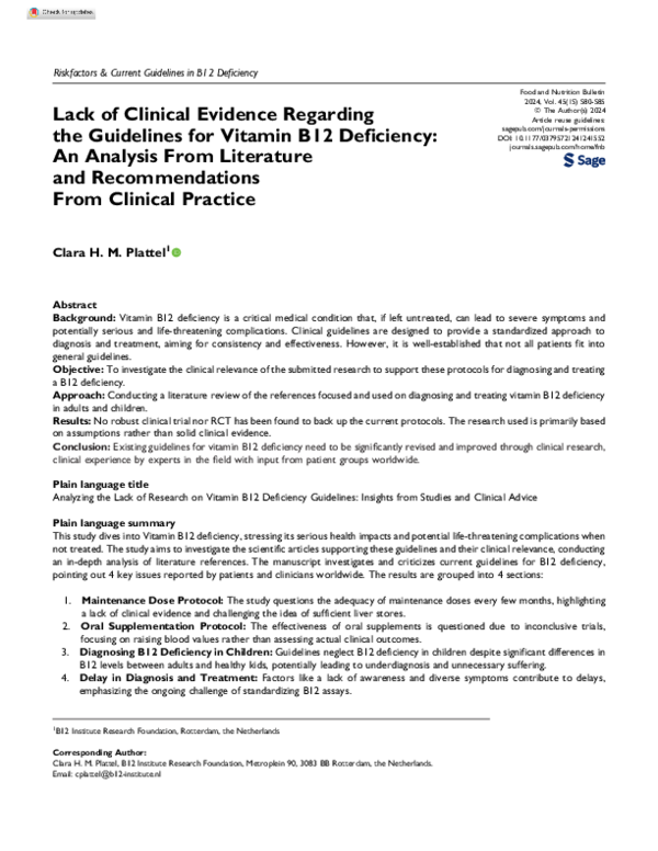 (PDF) Lack of Clinical Evidence Regarding the Guidelines for Vitamin ...