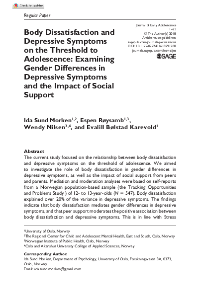 (PDF) Body Dissatisfaction and Depressive Symptoms on the Threshold to ...