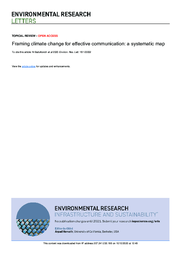(PDF) Framing climate change for effective communication: a systematic map