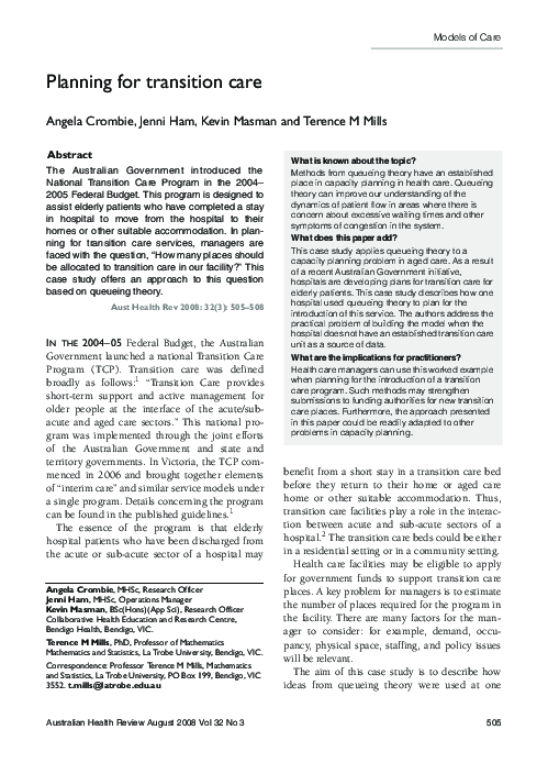 (PDF) Planning for transition care