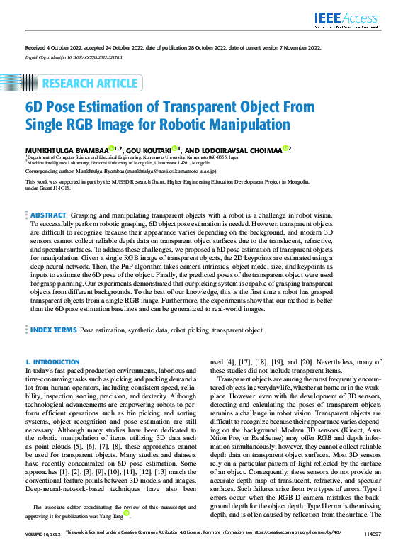 (PDF) 6D Pose Estimation of Transparent Object From Single RGB Image for Robotic Manipulation