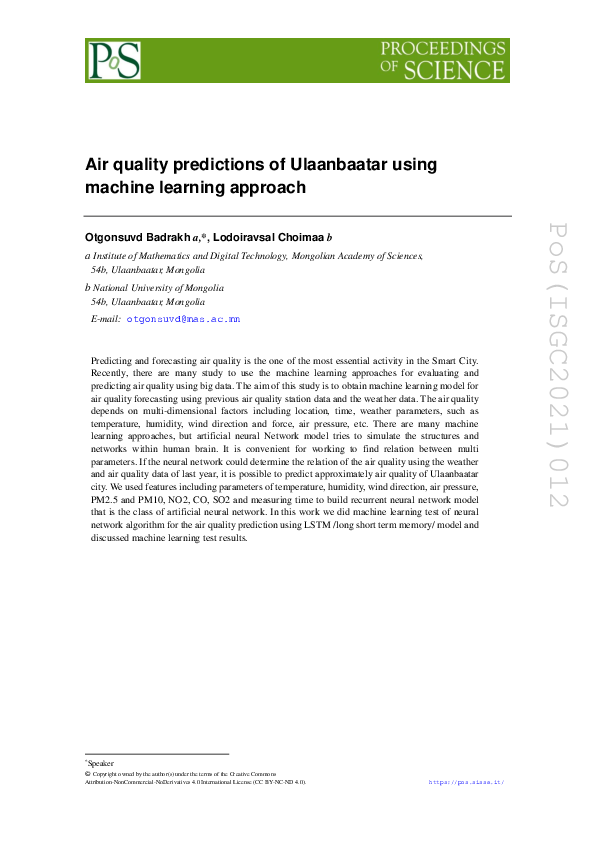 (PDF) Air quality predictions of Ulaanbaatar using machine learning approach