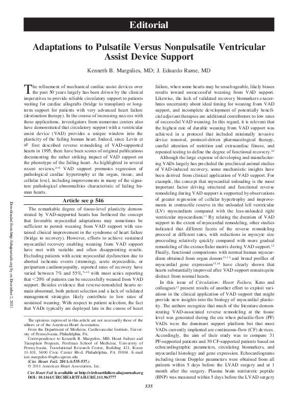 (PDF) Adaptations to Pulsatile Versus Nonpulsatile Ventricular Assist ...