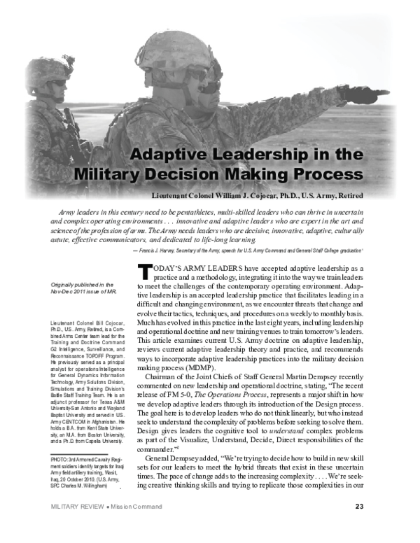 (PDF) Adaptive Leadership in the Military Decision Making Process