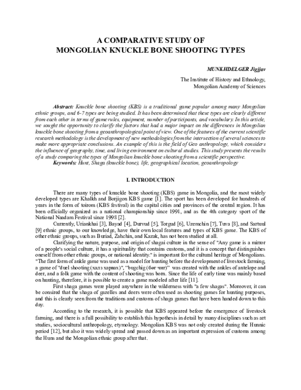 (PDF) A COMPARATIVE STUDY OF MONGOLIAN KNUCKLE BONE SHOOTING TYPES