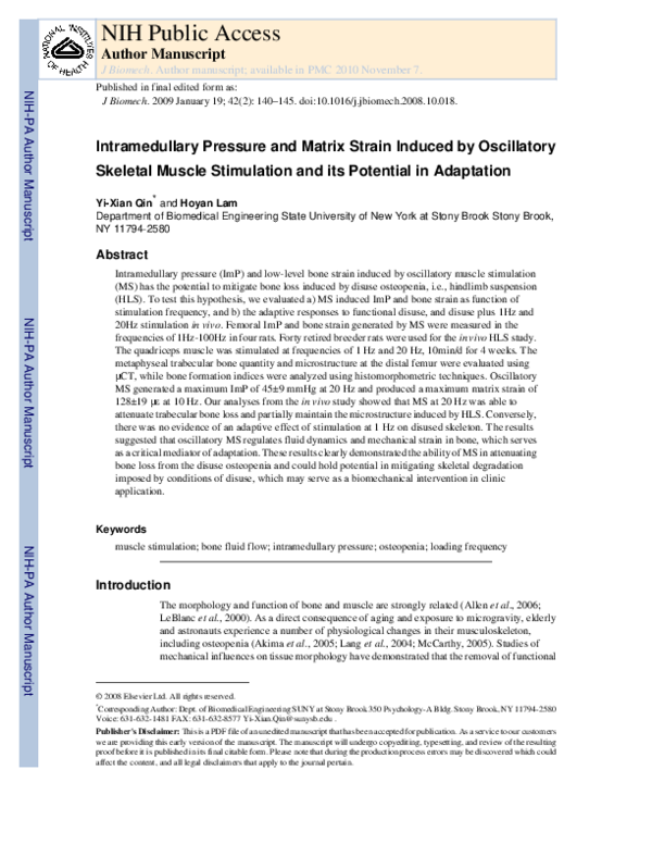 (PDF) Intramedullary pressure and matrix strain induced by oscillatory ...