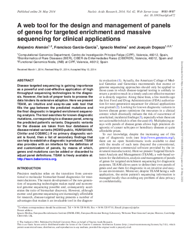 (PDF) A web tool for the design and management of panels of genes for ...