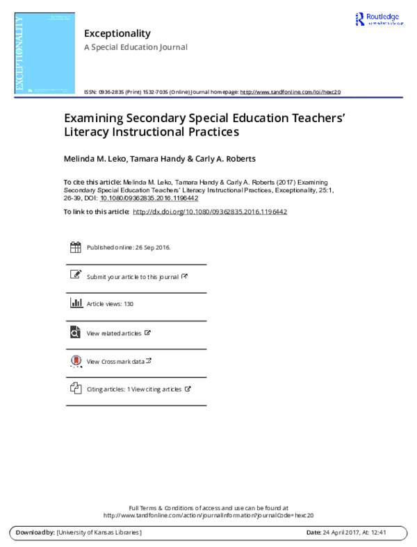 (PDF) Examining Secondary Special Education Teachers’ Literacy ...